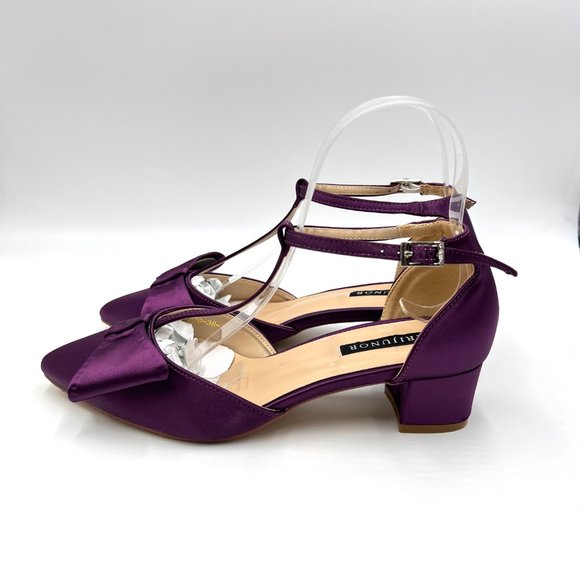 Erijunor | Shoes | Erijunor Womens Plum Purple Satin Tstrap Low Block ...